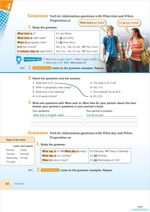 4 - Grammar: what time and when. Interactive worksheet | TopWorksheets