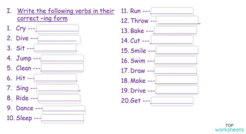 Verb -ing Exercise. Interactive worksheet | TopWorksheets