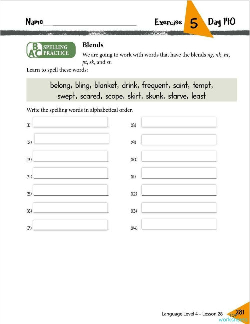 Lesson 28: Pg 281-282 Spelling Practice Ex 5. Interactive worksheet ...
