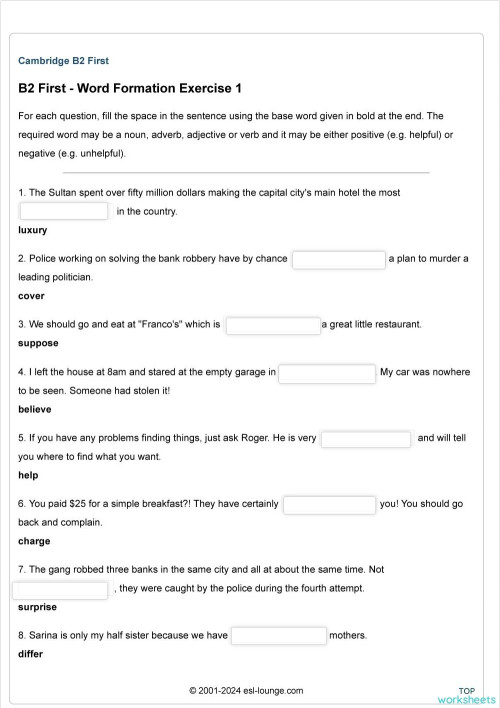 FCE - Word Formation. Interactive worksheet | TopWorksheets