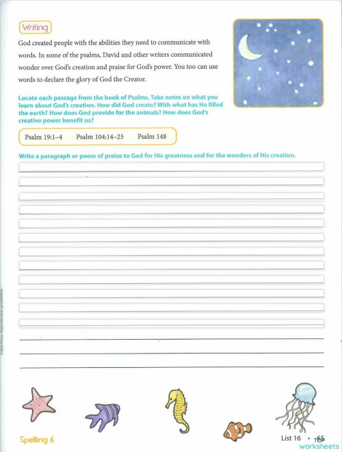 List 16: Writing Pg 65. Interactive worksheet | TopWorksheets
