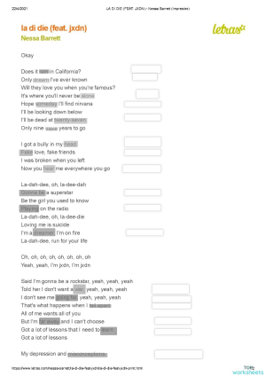 lyrics 1. Interactive worksheet | TopWorksheets
