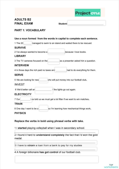 B2 final exam. Interactive worksheet | TopWorksheets