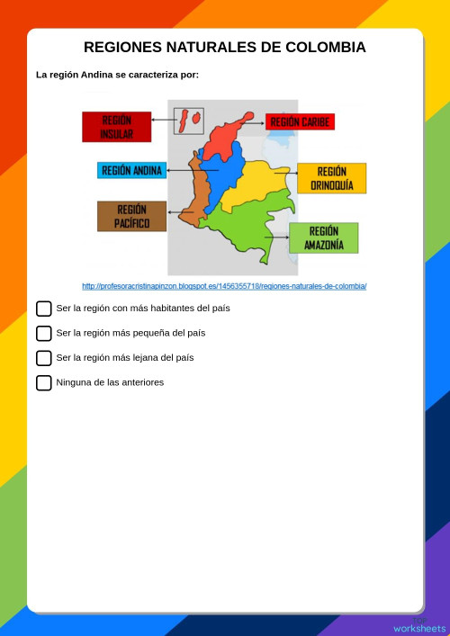 REGIONES NATURALES DE COLOMBIA. Ficha interactiva | TopWorksheets