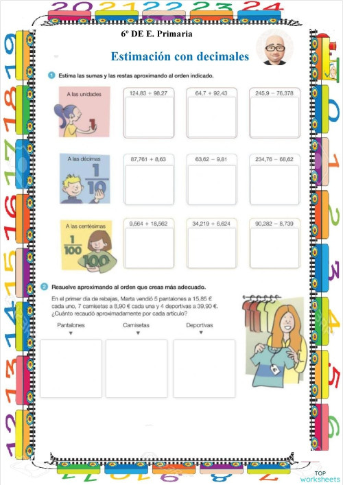Suma y restas de decimales. Ficha interactiva | TopWorksheets