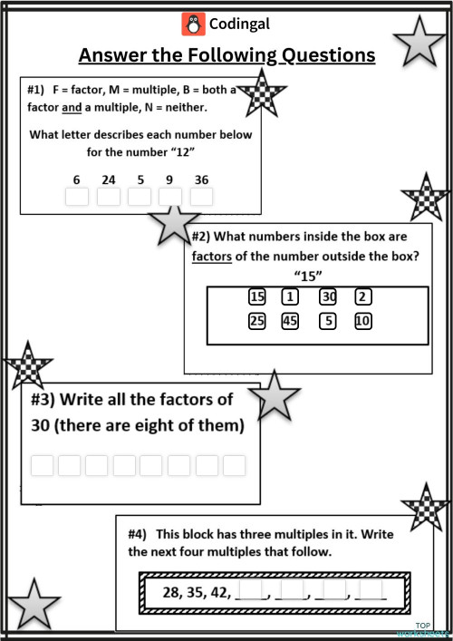 M_G04M06L15_WE02_Multiples and Factors. Interactive worksheet | TopWorksheets