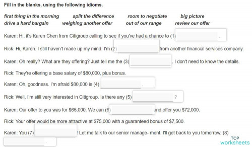 Idioms (salary negotiations). Interactive worksheet | TopWorksheets