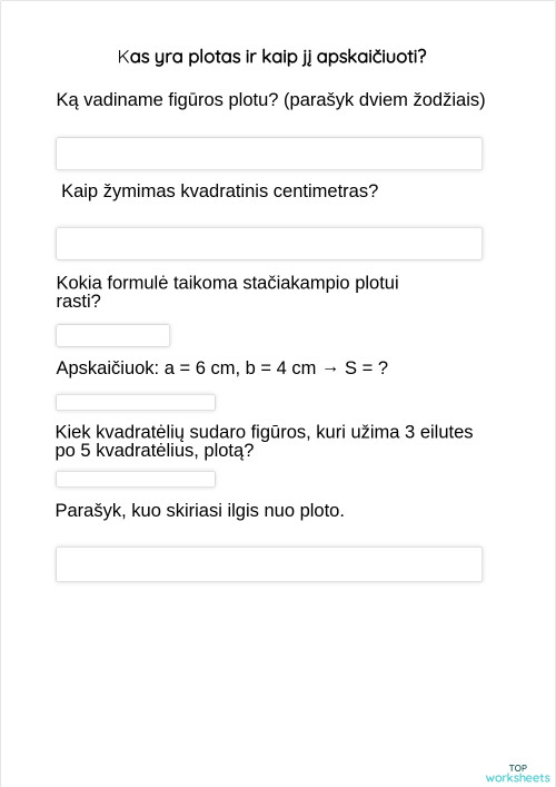Kas yra plotas ir kaip apskaičiuojamas. Interactive worksheet ...