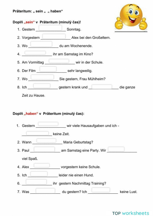 préteritum war-hatte. Interactive worksheet | TopWorksheets