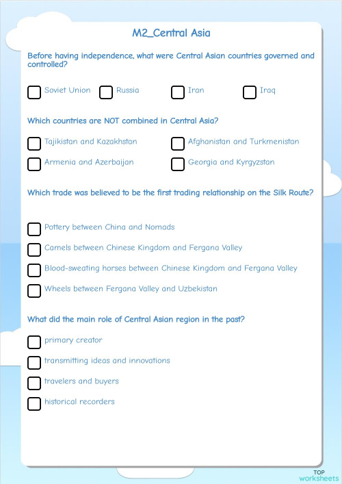 M2_Central Asia. Interactive worksheet | TopWorksheets