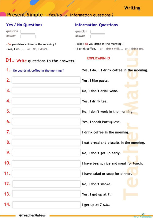 Handout 1 - Test 7 - Yes / No OR Information Questions - 04 - Making ...