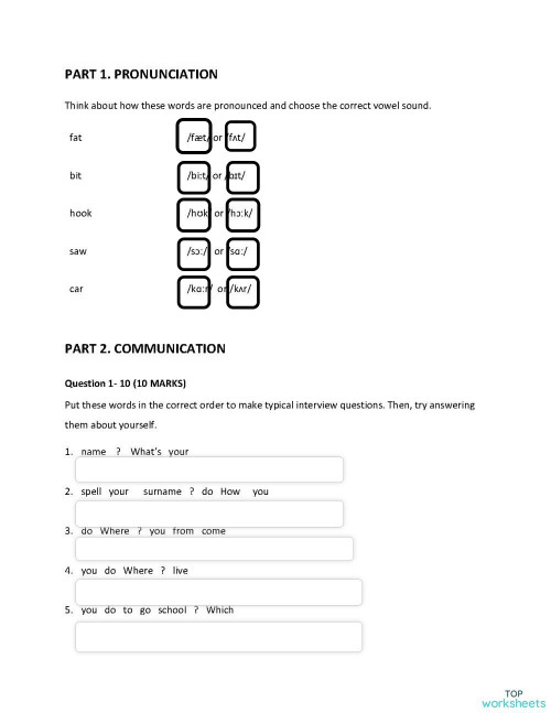 Midterm Test Beginner Pronunciation& Communication. Bài tập tương tác ...