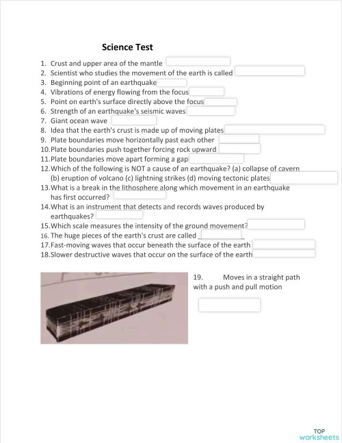 Grade 6 Science earthquake test. Interactive worksheet | TopWorksheets