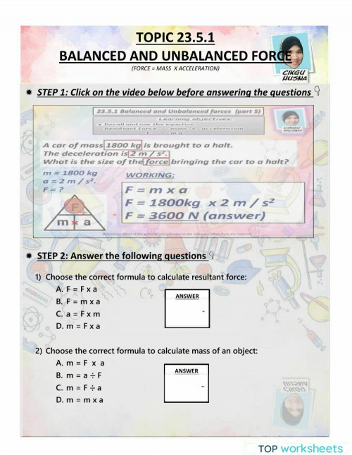 Balanced and Unbalanced force interactive. Interactive worksheet ...