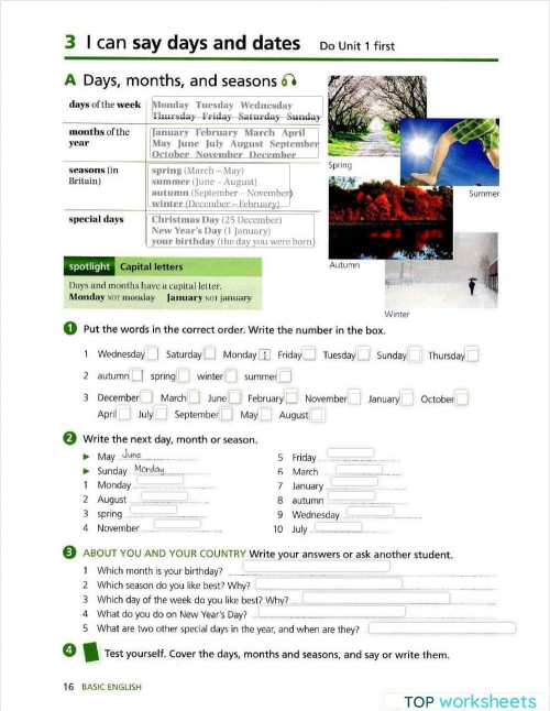 Days and Dates. Interactive worksheet | TopWorksheets