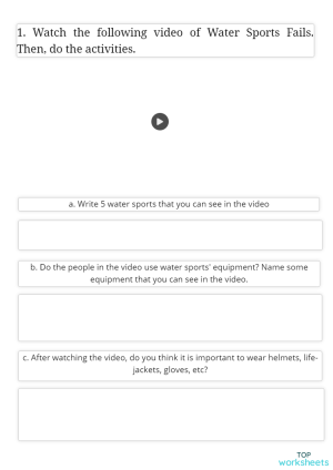 Water Sports. Interactive worksheet | TopWorksheets