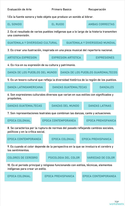 1ro. Arte Recuperacion. Ficha interactiva | TopWorksheets