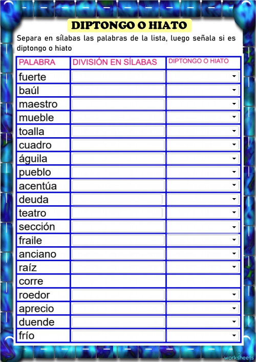 Palabras compuestas, diptongos y triptongos.. Ficha interactiva ...
