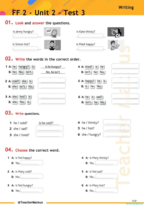 FF 2 - Unit 02 - Test 3 - Writing. Interactive worksheet | TopWorksheets