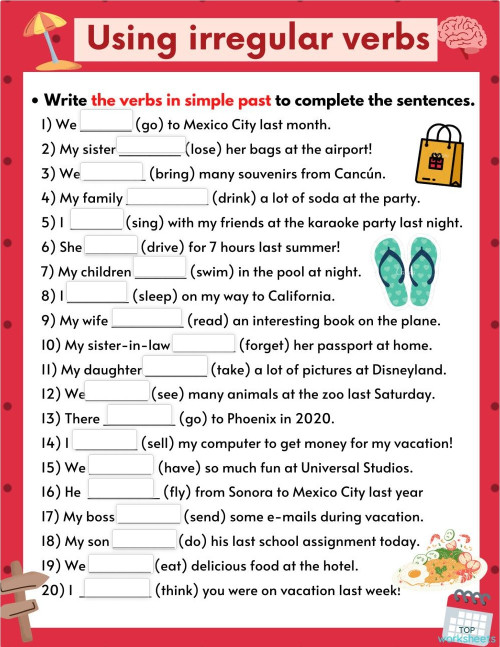 Using irregular verbs in simple past. Interactive worksheet | TopWorksheets