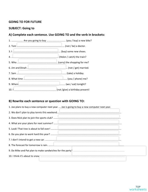 GOING TO FOR FUTURE. Interactive worksheet | TopWorksheets