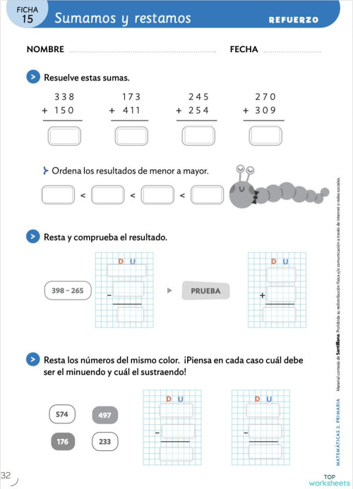 Sumamos y restamos. Ficha interactiva | TopWorksheets