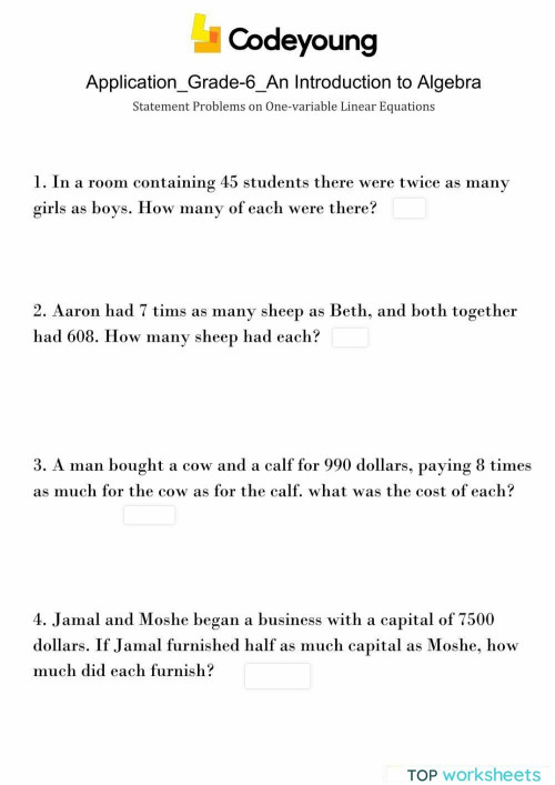 Statement Problems on One-variable Linear Equations Application ...