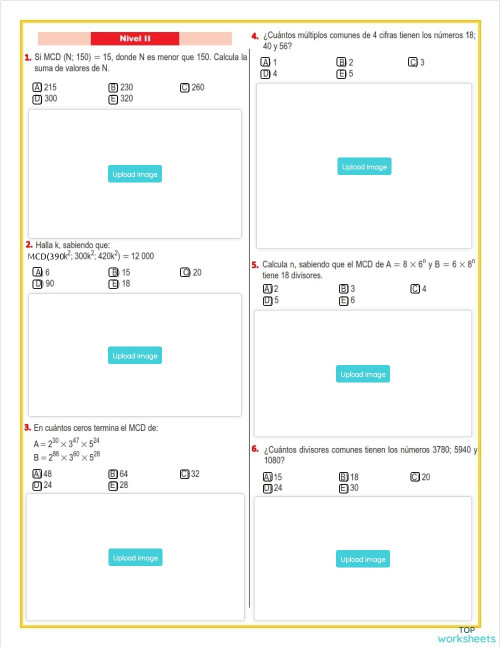 MCM - MCD: fichas interactivas y ejercicios online | TopWorksheets