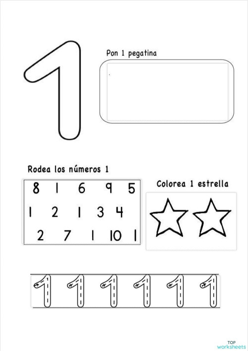 Identifica el Número 1. Ficha interactiva | TopWorksheets