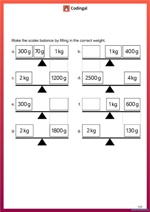 M_G04M11L38_WA01_Fill the correct weights to balance the scale ...