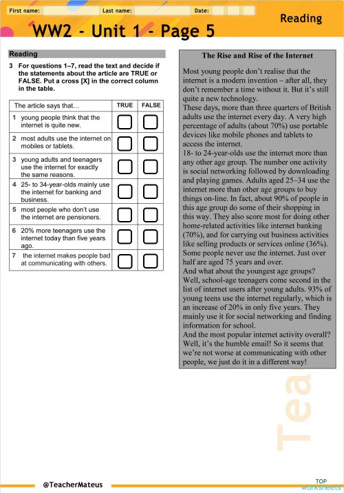 WW2 - Unit 1 - Page 5. Interactive worksheet | TopWorksheets