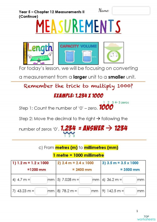 Chapter 12 Measurement II. Interactive worksheet | TopWorksheets