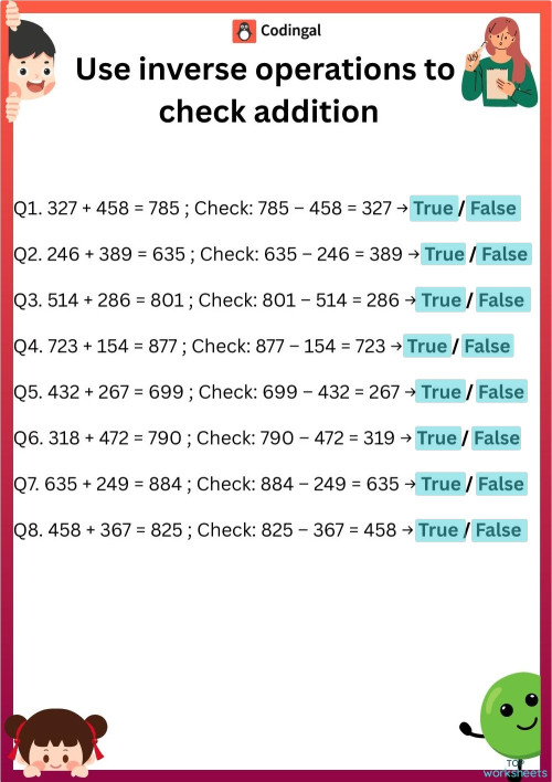 M_G03M13L27_WC01_Use_inverse_operations_to_check_addition_1. Interactive worksheet | TopWorksheets
