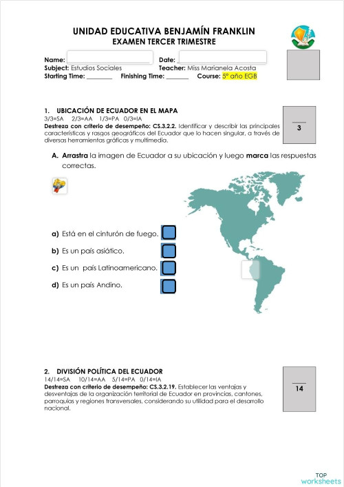 EXAMEN DE PREPOSICIONES. Ficha interactiva | TopWorksheets
