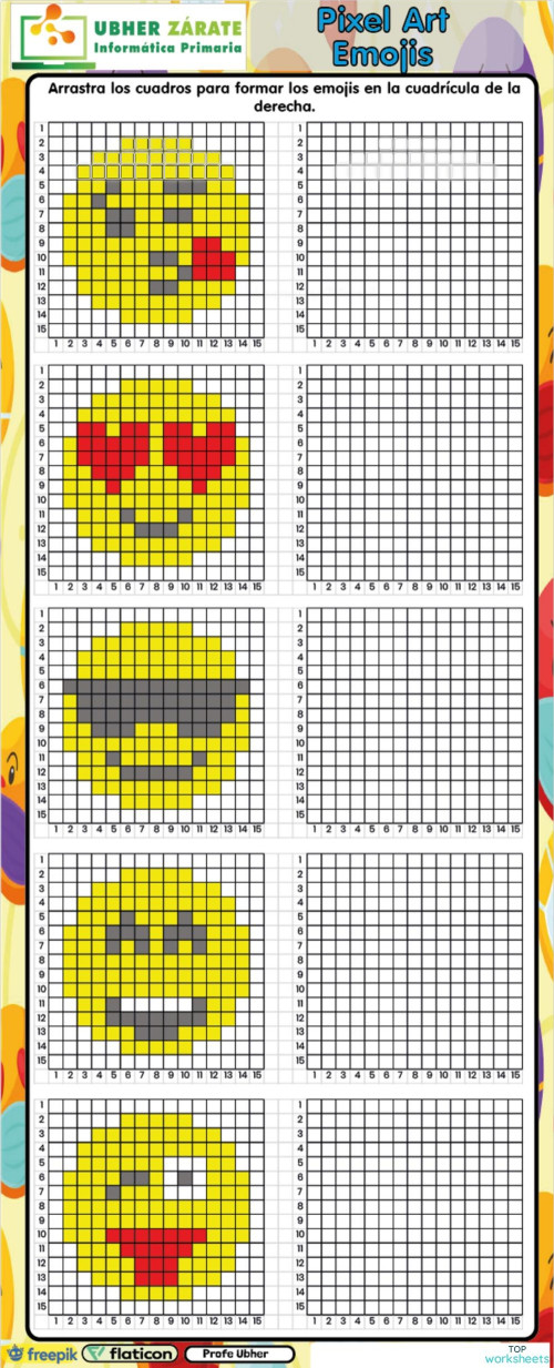 Pixel Art Emojis. Ficha interactiva | TopWorksheets