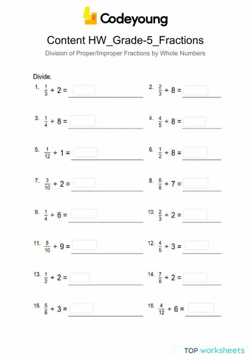 Content-HW-Division of Proper-Improper Fractions by Whole Numbers ...