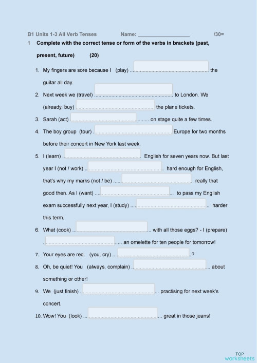 B2 all verb tenses. Interactive worksheet | TopWorksheets