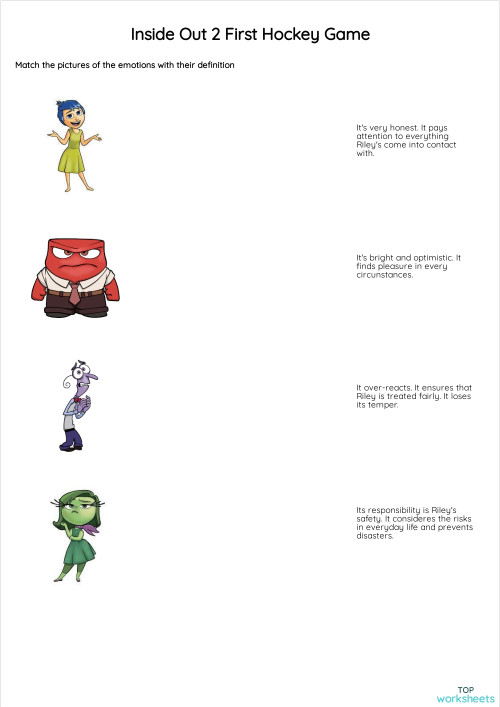 Inside Out 2 Emotions First Hockey Game. Interactive worksheet ...