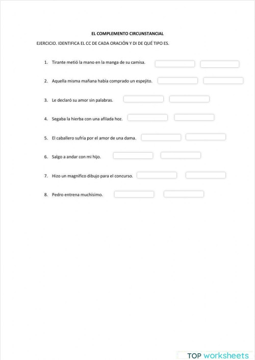 El complemento circunstancial. Ficha interactiva | TopWorksheets