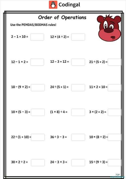 M_G04M05L13_WC01_Order of Operations. Interactive worksheet | TopWorksheets