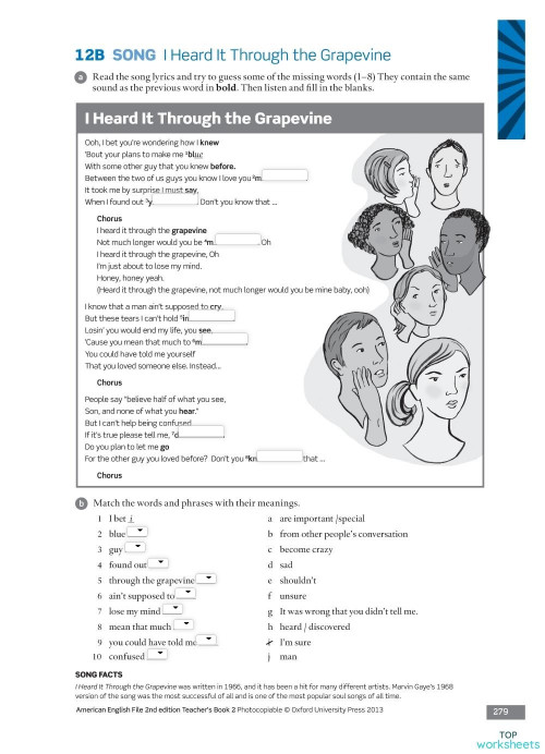 Heard it through the grapevine - song. Interactive worksheet ...