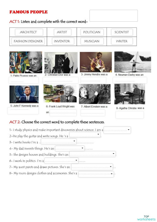 FAMOUS PEOPLE. Interactive worksheet | TopWorksheets