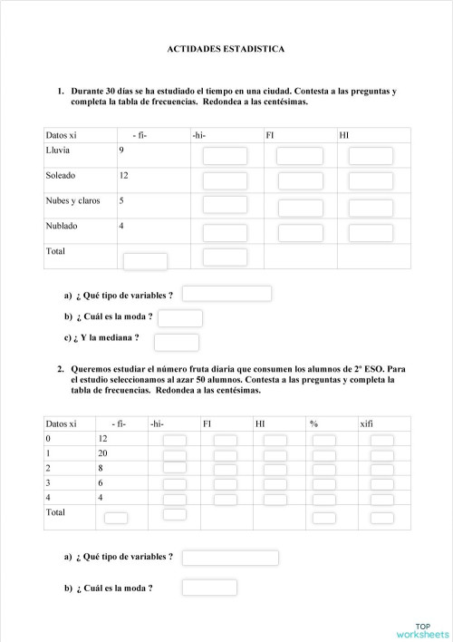 Estadística: Preguntas e interpretación de gráficos. Ficha interactiva ...