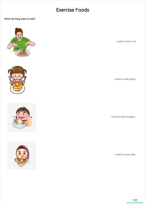 Exercise Foods ใบงานเชิงโต้ตอบ | TopWorksheets