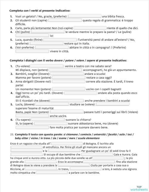 Presente indicativo 3. Scheda interattiva | TopWorksheets