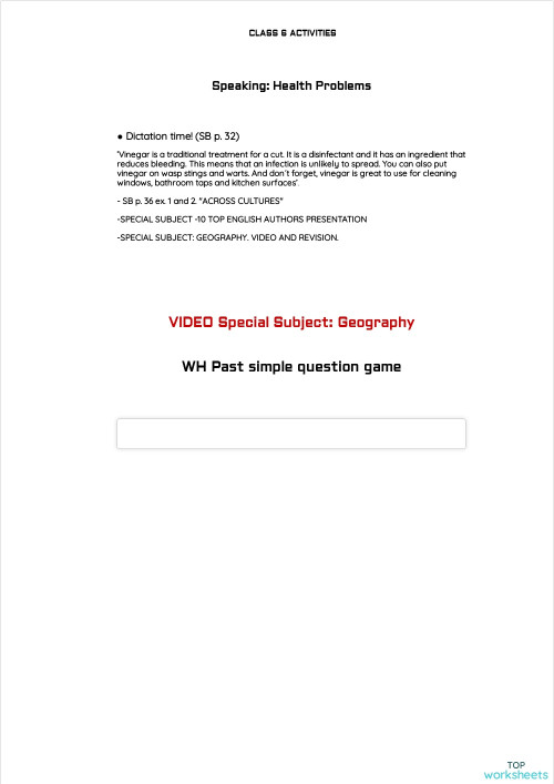 CLASS 6 HEALTH PROBLEMS. Interactive worksheet | TopWorksheets