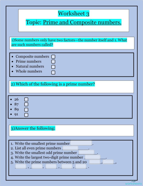 Prime and Composite numbers worksheet.. Interactive worksheet ...