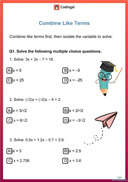 M_G08M08L21_WC02_Solving_Linear_Equations_(Multi-Step)_2. Interactive worksheet | TopWorksheets