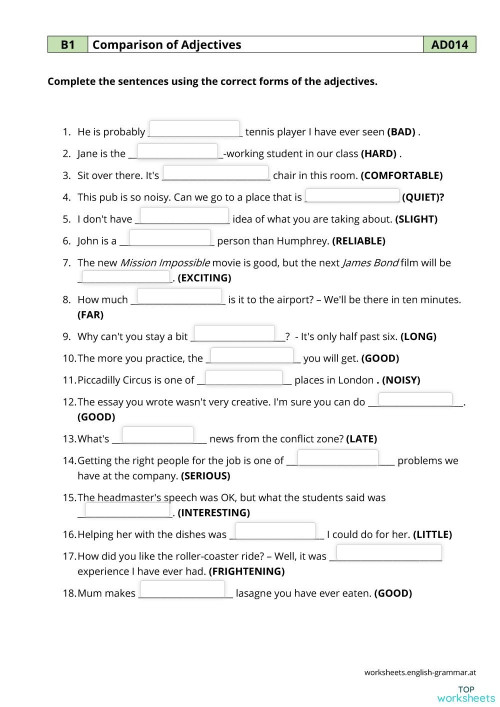 Comparison- Adjectives. Interactive worksheet | TopWorksheets