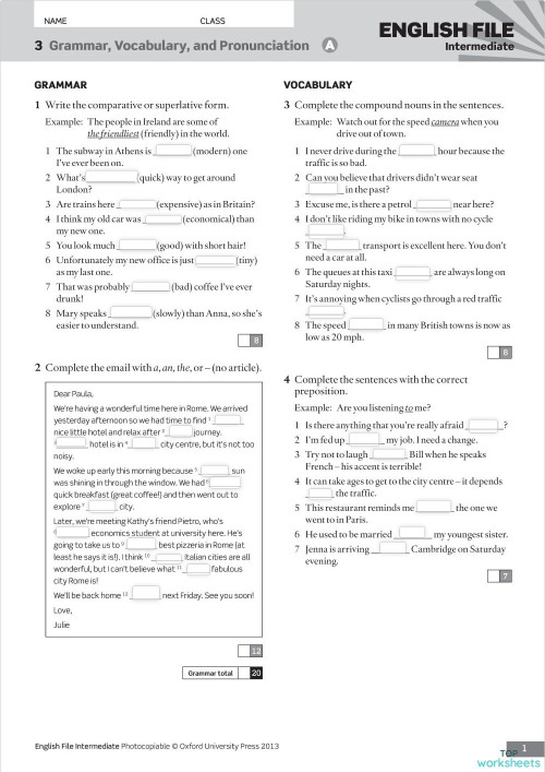 English File Intermediate Unit Test 3. Interactive worksheet ...